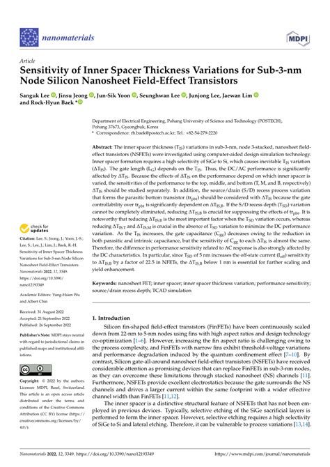 Pdf Sensitivity Of Inner Spacer Thickness Variations For Sub 3 Nm