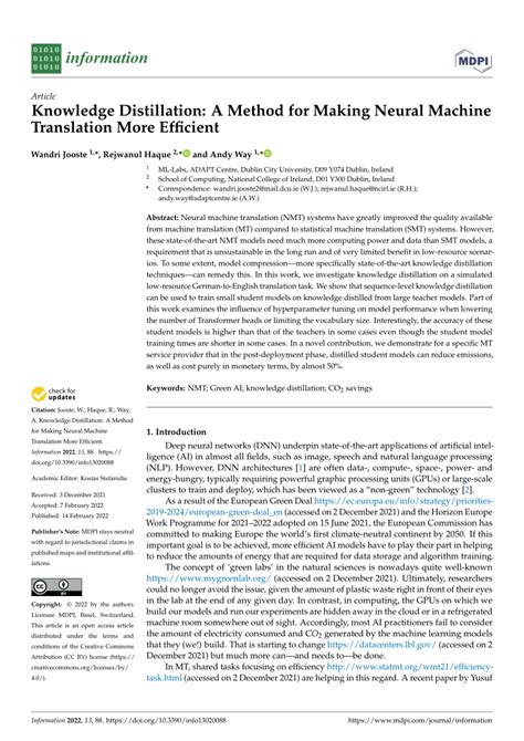 Pdf Knowledge Distillation A Method For Making Neural Machine Translation More Efficient