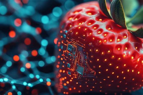 Microchip Ai On Strawberry Premium Ai Generated Image