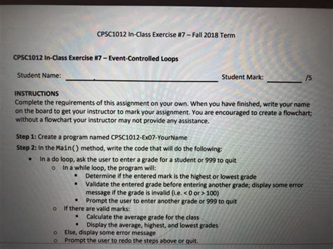 Solved Cpsc012 In Class Exercise 7 Fall 2018 Term Cpsc1012