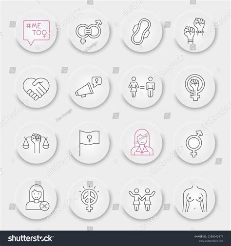 Feminism Line Icon Set Gender Equality Stock Vector Royalty Free