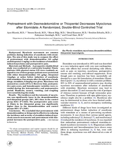 Pdf Pretreatment With Dexmedetomidine Or Thiopental Decreases