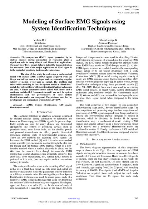Pdf Modeling Of Surface Emg Signals Using System Identification Techniques