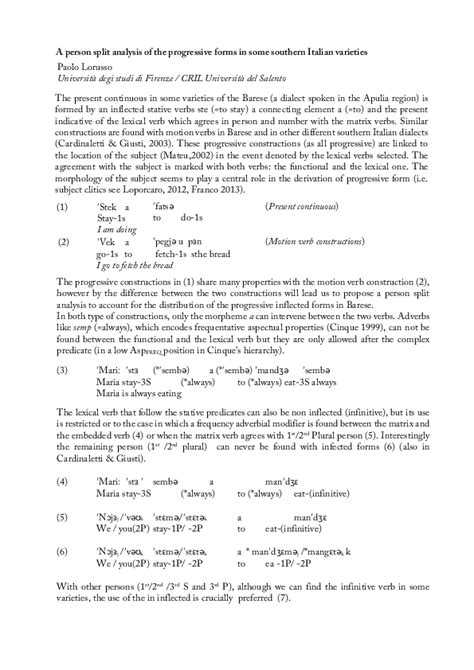 Pdf A Person Split Analysis Of The Progressive Forms In Some Southern Italian Varieties