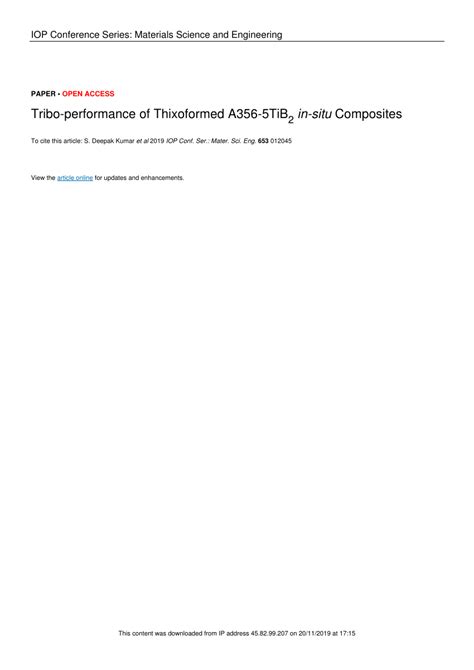 Pdf Tribo Performance Of Thixoformed A356 5tib 2 In Situ Composites