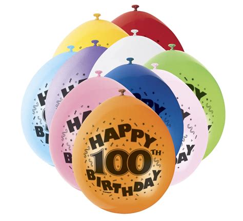 10 happy 100th birthday balloons on the cake front