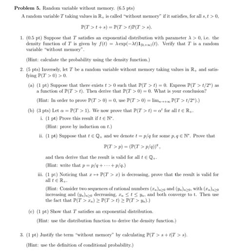 solved problem 5 random variable without memory 6 5 pts