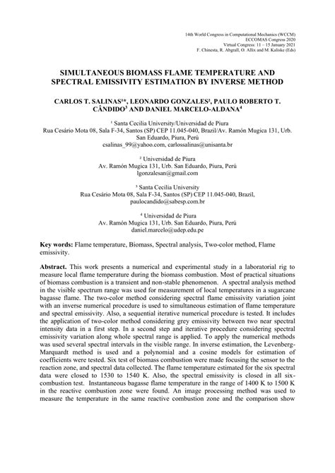 Pdf Simultaneous Biomass Flame Temperature And Spectral Emissivity Estimation By Inverse Method