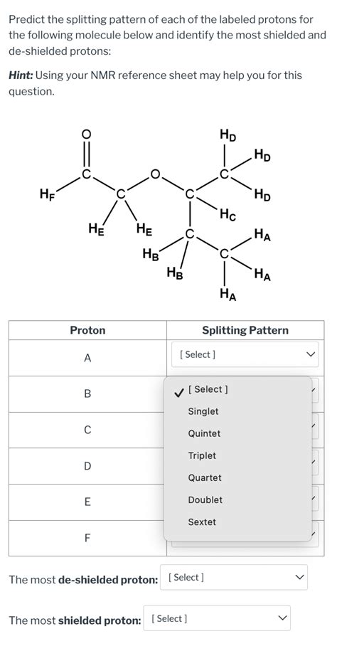 Predict the splitting pattern of each of the labeled | Chegg.com