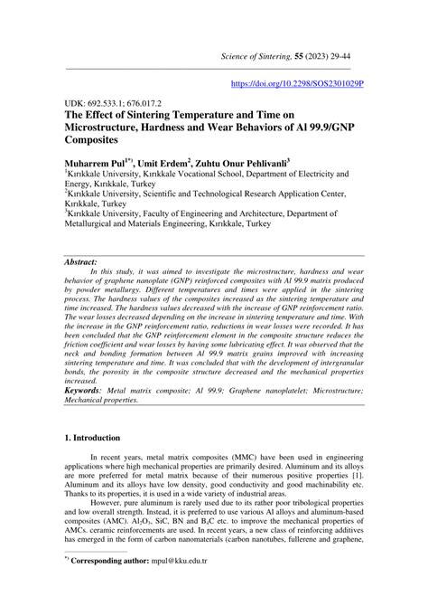 Pdf The Effect Of Sintering Temperature And Time On Microstructure Hardness And Wear