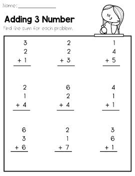 Adding 3 Single Digit Numbers Adding 3 Numbers First Grade TPT