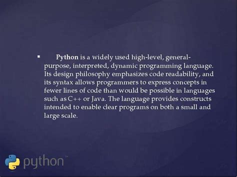 Python programming language презентация доклад проект скачать