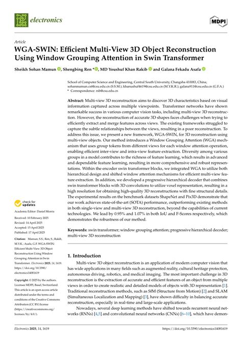 pdf wga swin efficient multi view 3d object reconstruction using window grouping attention in