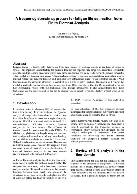 Pdf A Frequency Domain Approach For Fatigue Life Estimation From
