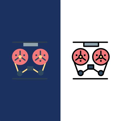 Audio Player Record Recorder Reel Icons Flat And Line Filled Icon Set Vector Blue Background