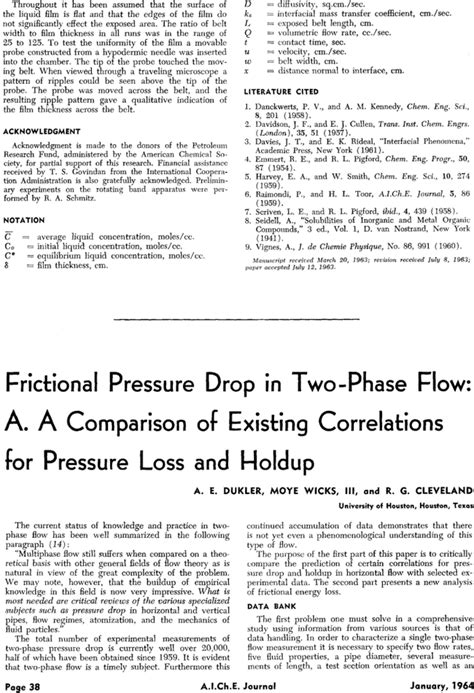 Frictional Pressure Drop In Two‐phase Flow A A Comparison Of Existing Correlations For