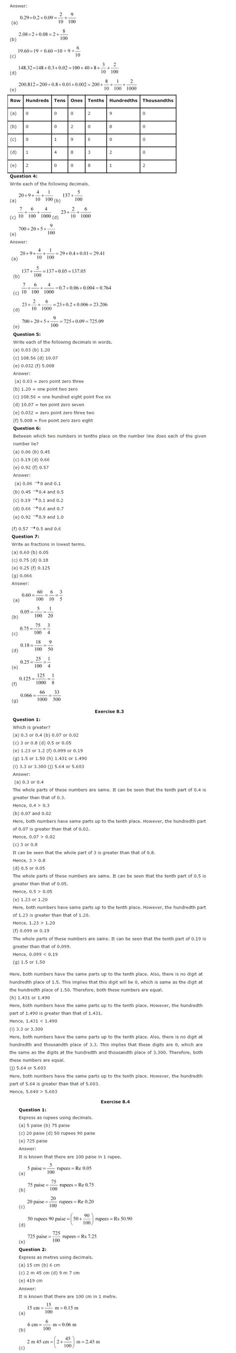Ncert Solutions For Class 6 Maths Chapter 8 Decimals Pdf Download