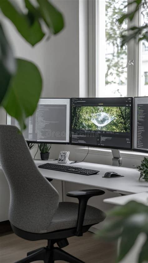 A Well Organized Workspace Features Dual Monitors Displaying Vibrant Creative Projects