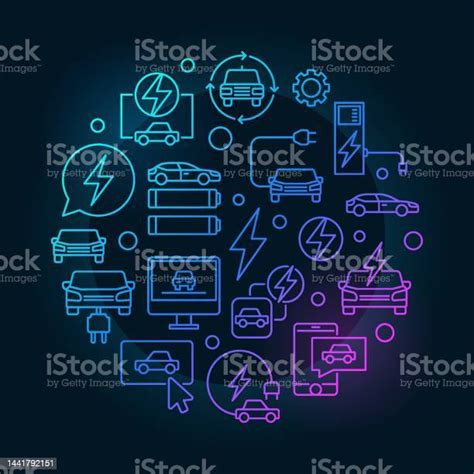 전기 자동차 라운드 블루 그림 어두운 배경에 벡터 원형 개념 기호 경제에 대한 스톡 벡터 아트 및 기타 이미지 경제 과급