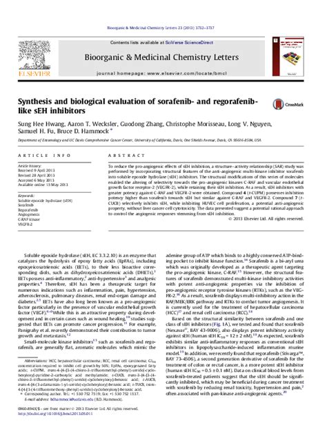 Pdf Synthesis And Biological Evaluation Of Sorafenib And Regorafenib Like Seh Inhibitors