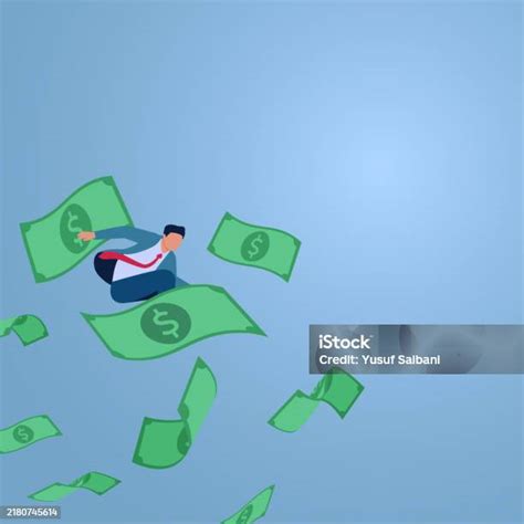 날아다니는 달러 지폐를 타고 있는 남자 과소비 큰 지출 과도한 쇼핑의 그림 개념에 대한 스톡 벡터 아트 및 기타 이미지 개념 개념과 주제 경제 Istock