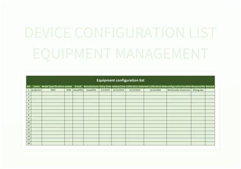 device configuration list equipment management excel template and