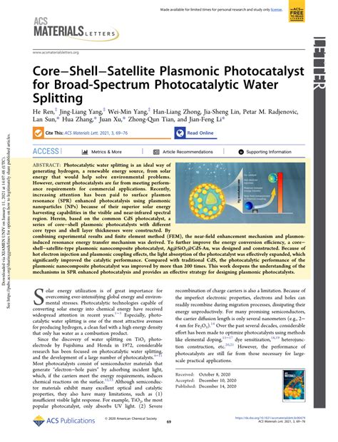 Pdf Coreshellsatellite Plasmonic Photocatalyst For Broad Spectrum
