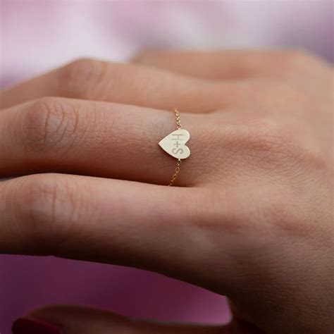 Initial Heart Chain Ring Personalized Heart Chain Ring Dainty Chain Ring T For Her Friend Girl