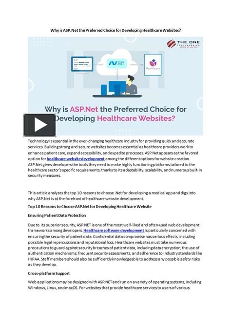 Ppt Why Is Aspnet The Preferred Choice For Developing Healthcare