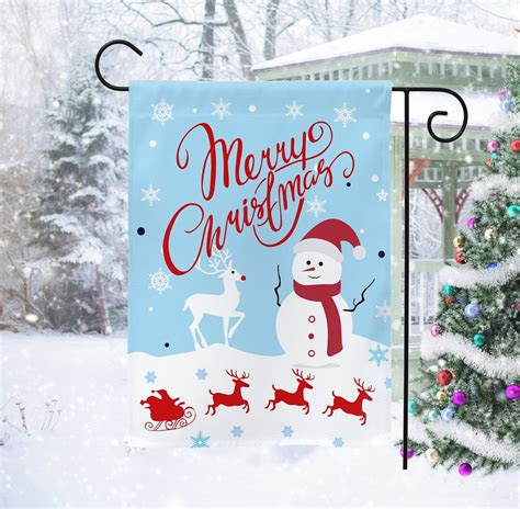 Personalized Christmas Yard Flag Snowman And Reindeer Winter Decor Etsy