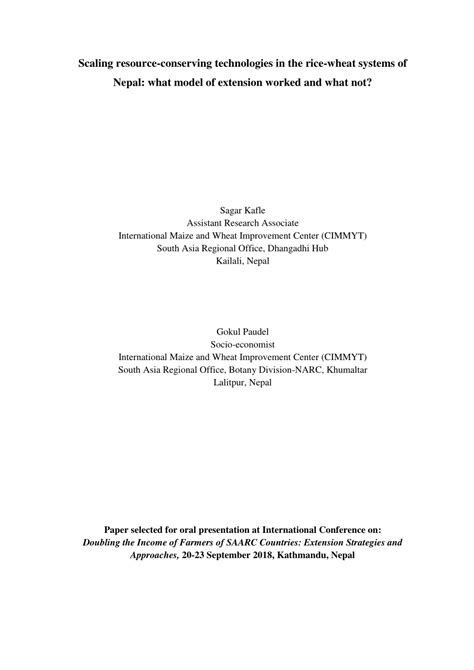 Pdf Scaling Resource Conserving Technologies In The Rice Wheat Systems Of Nepal What Model Of