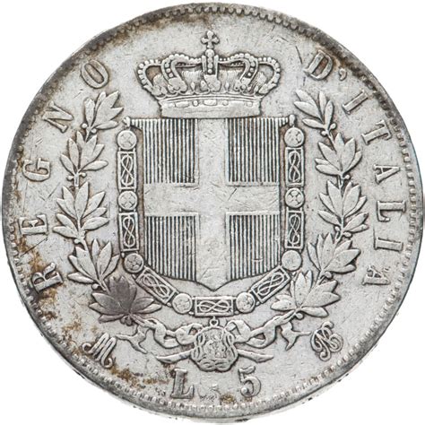Монета Италия 5 лир 1874 стоимостью 3783 руб.