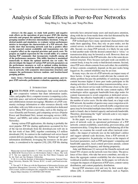 pdf analysis of scale effects in peer to peer networks