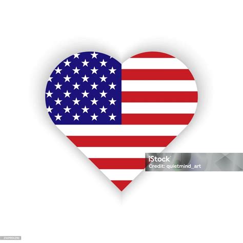 미국 국기 심장 모양 벡터 일러스트 레이 션 현충일 7 월 4 일 애국 상징 그림자가 있는 플랫 아이콘입니다 7월 4일에 대한 스톡 벡터 아트 및 기타 이미지 Istock