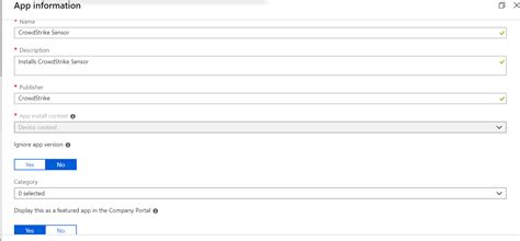 deploy crowdstrike agent to windows 10 via intune as line of business lob application by