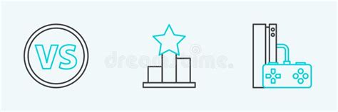 Set Line Game Console With Joystick Vs Versus Battle And Star Icon Vector Stock Vector