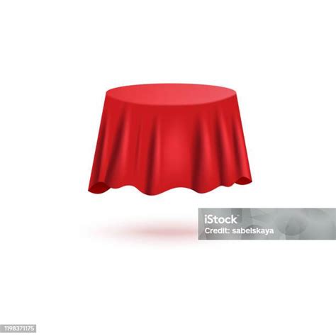 사실적인 패브릭 질감의 둥근 테이블 모양의 레드 실크 커튼 커버 식탁보에 대한 스톡 벡터 아트 및 기타 이미지 식탁보 탁자 바람 Istock