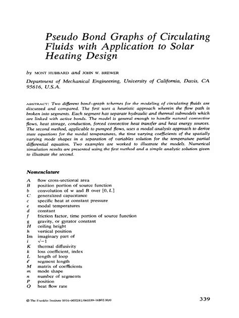 Pseudo Bond Graphs Of Circulating Fluids With Application To Solar