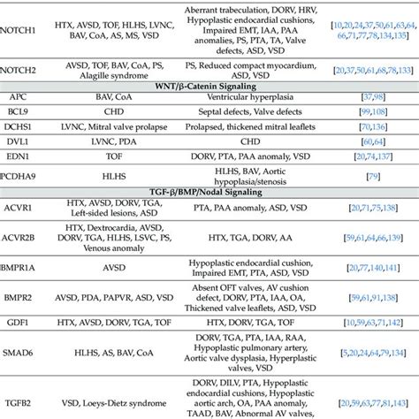 Cell Signaling Genes Associated With Chd And Their Phenotypes In