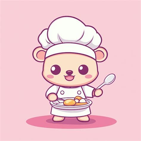 Chibi Bear Chef Hat Holding Spoon Premium Ai Generated Vector