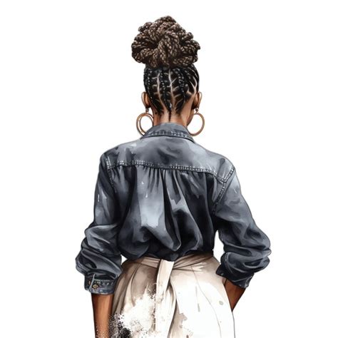 흑인 여성 흑백 패션 뒷모습 수채화 일러스트 프리미엄 사진