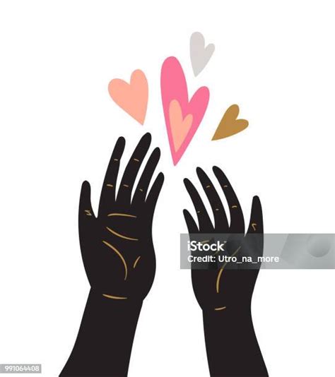 흰색 배경에 고립 된 마음으로 그려진된 인간의 손바닥을 손 벡터 일러스트입니다 발렌타인 카드 또는 배너 장식 하으로 귀여운 꾸며져 개념에 대한 스톡 벡터 아트 및 기타