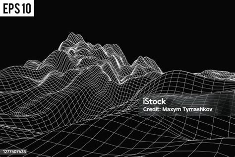 3d 공상 과학 복고풍 연결 배경 와이어프레임 지형 블록 체인 및 암호화 통화 기술 배경 디지털 환경 Hud 요소 빅 데이터와