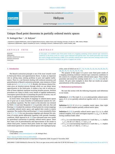 Pdf Unique Fixed Point Theorems In Partially Ordered Metric Spaces