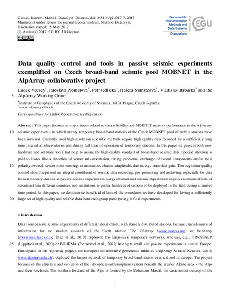 Pdf Data Quality Control And Tools In Passive Seismic Experiments Exemplified On Czech Broad