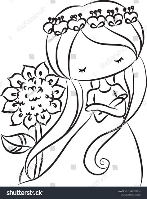 Vector Cartoon Black White Girl Stock Vector Royalty Free 2046575951