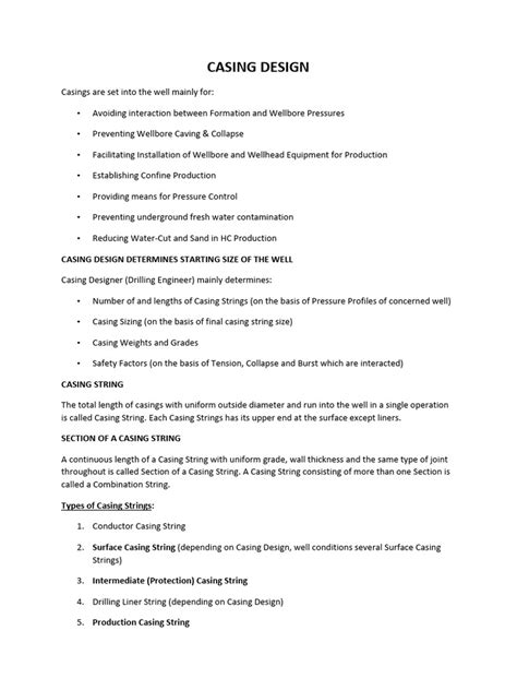 Casing Design Pdf Casing Borehole Strength Of Materials