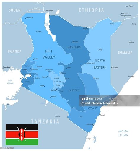 Kenya Detailed Map With Regions Cities And Country Flag High Res Vector