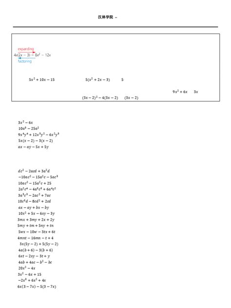 Chapter 4 Factoring Algebraic Expressions Pdf Factorization Algebra