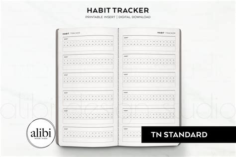 Standard Tn Habit Tracker Monthly Planner Travelers Notebook Printable